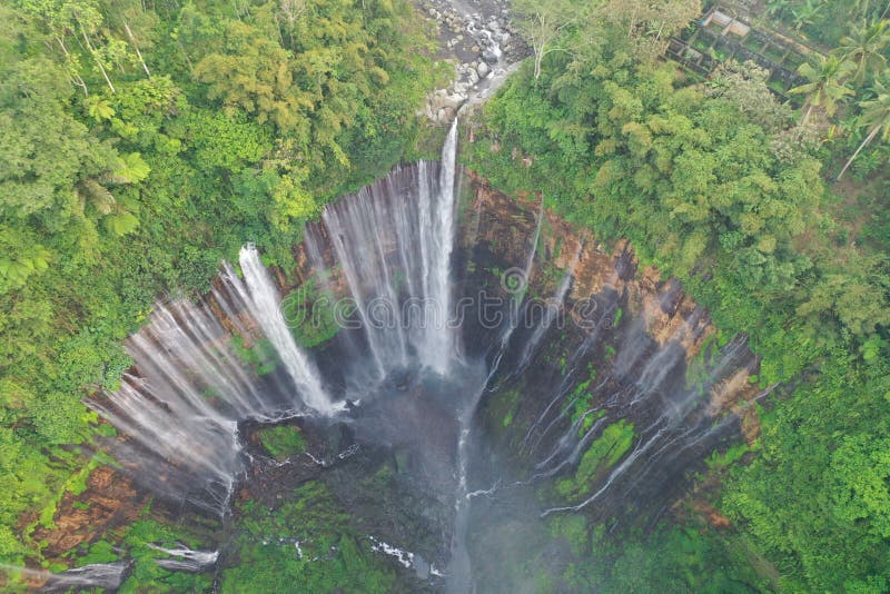 Aerial View at the Tumpak Sewu Falls, on the Island of Java, Indonesia ...