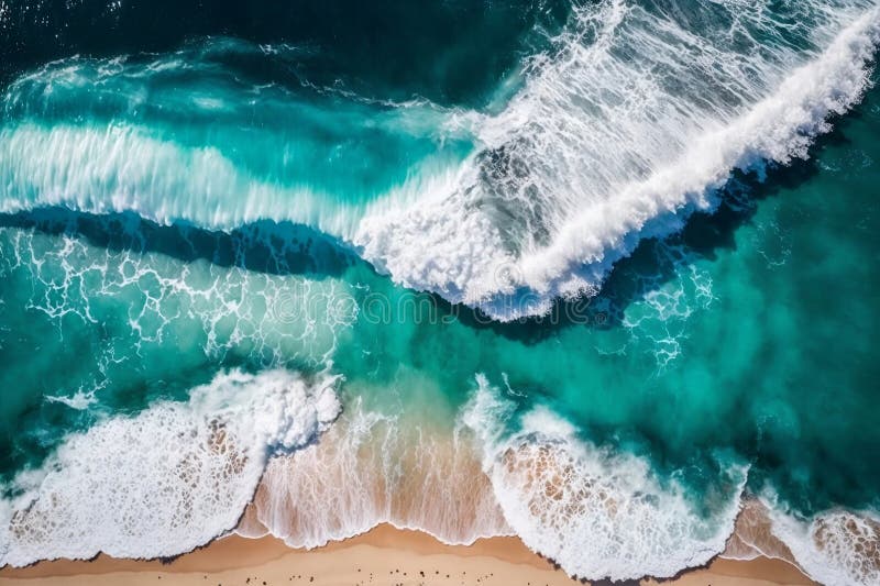 Aerial View of Turquoise (blue) Ocean Wave. Generated by AI Stock ...