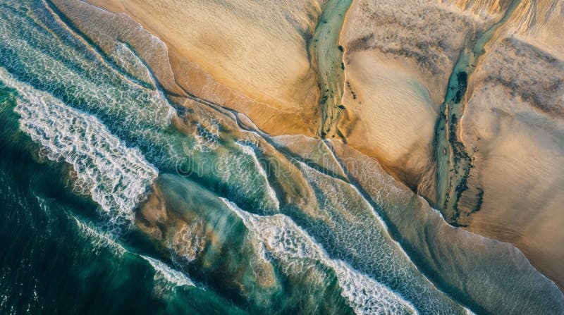 Aerial View Turquoise Blue Ocean Waves Sandy Beach Abstract Patterns ...