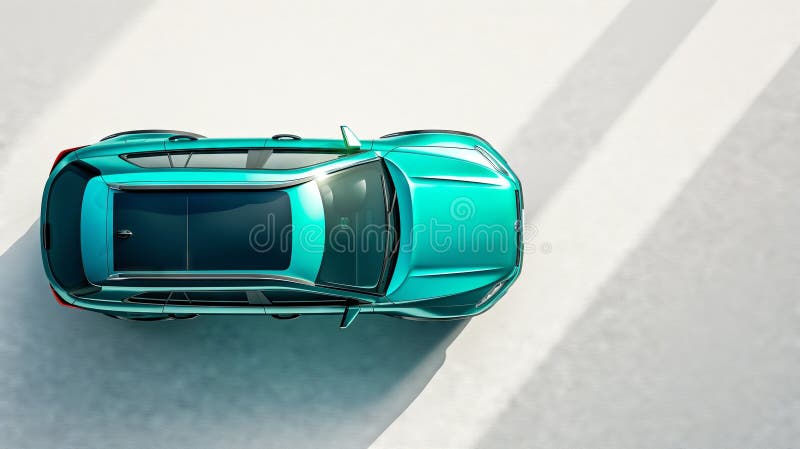 Aerial View of Turquoise Car on White Background Stock Illustration ...