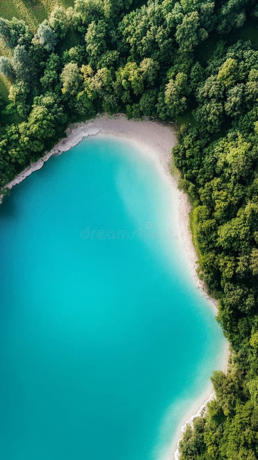 Aerial View of Turquoise Lake Surrounded by Lush Green Forest Stock ...