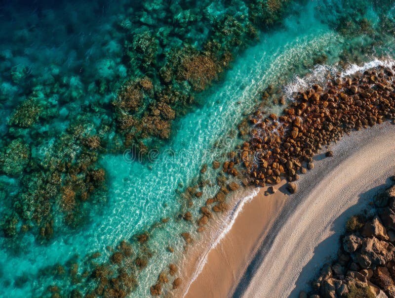 Aerial View of Turquoise Ocean and Sandy Beach Stock Illustration ...