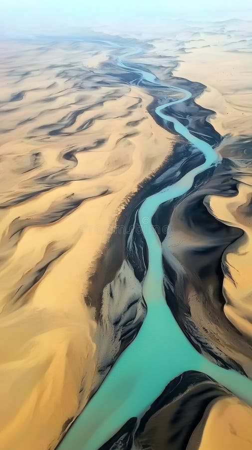 Aerial View of a Turquoise River Winding Its Way through a Vast Desert ...