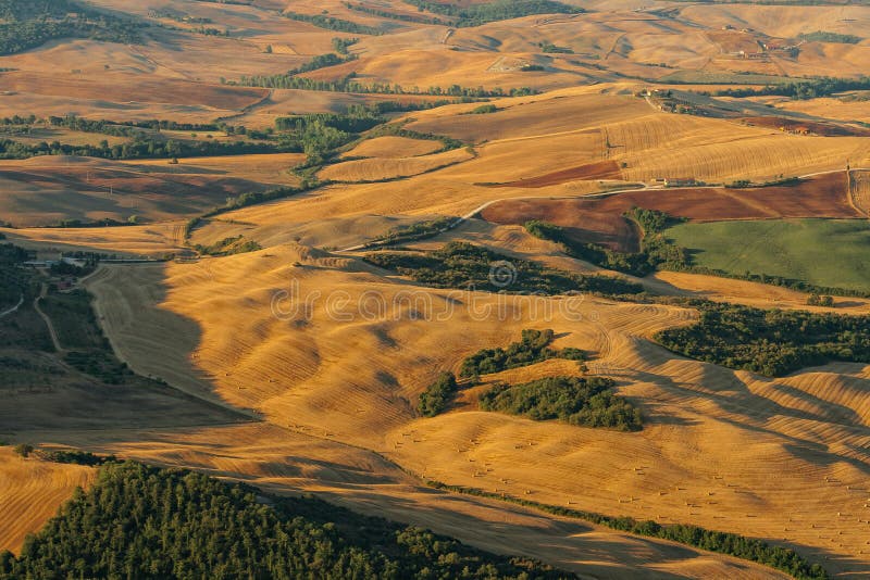 Aerial View of Tuscan Fields and Hills Stock Photo - Image of ...