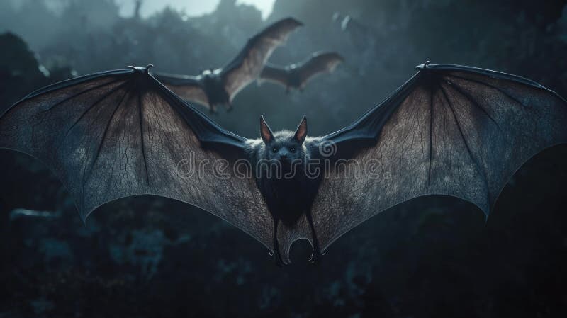 Aerial View of Two Bats Soaring through the Sky Stock Photo - Image of ...