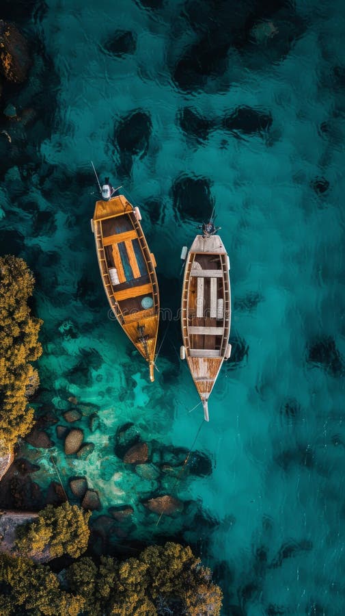 Aerial View of Two Boats on Clear Water Stock Image - Image of boats ...
