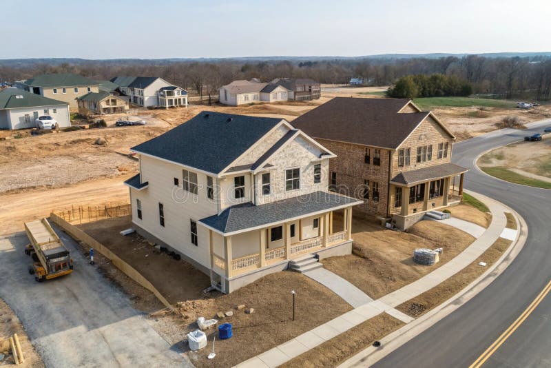Aerial of Two Homes Mid-construction Stock Illustration - Illustration ...