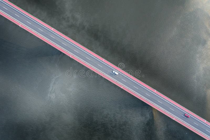 Aerial View of a Two Lane Highway on the Bridge Over the Water Stock ...