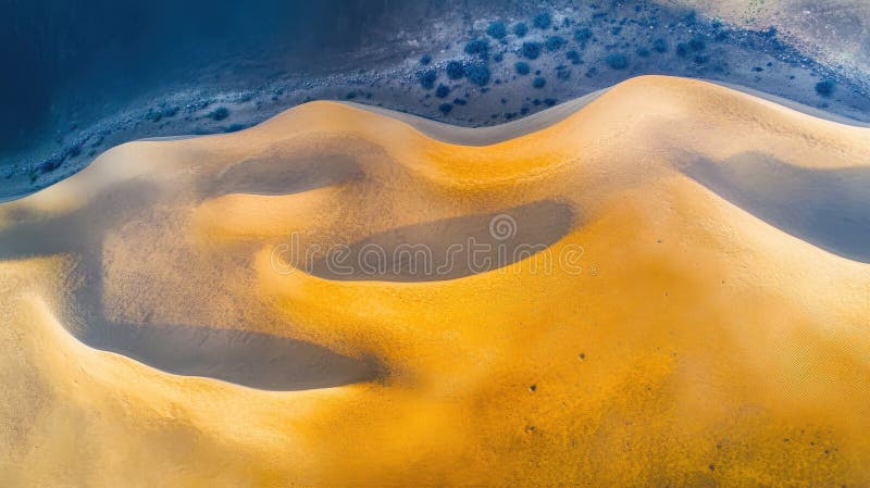 Aerial View of Undulating Sand Dunes with Contrasting Deep Blue ...