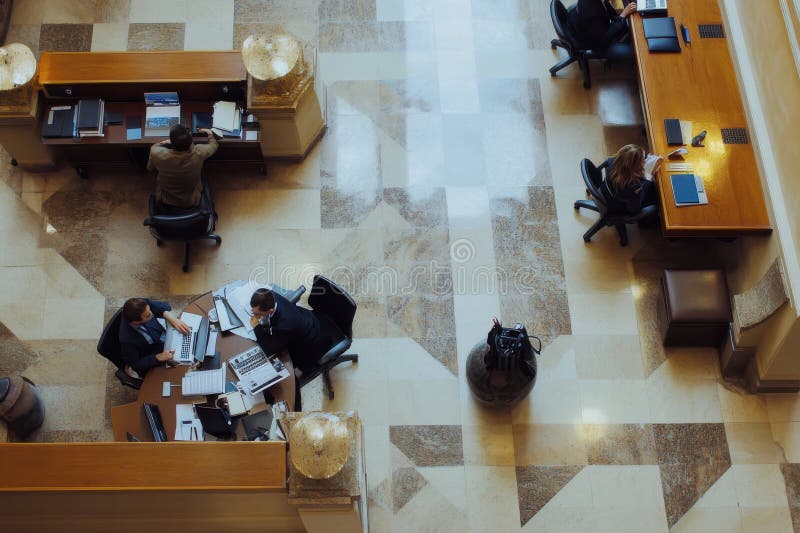 Aerial View of University or Public Library with Students and ...