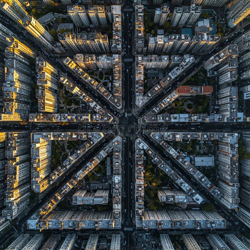 Aerial View of an Urban Area with a Symmetric Design. Streets Intersect ...