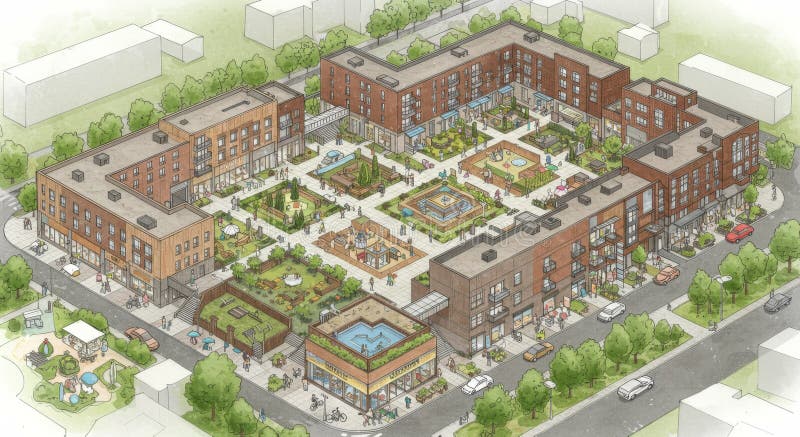 Aerial View of an Urban Community Development Plan Stock Illustration ...