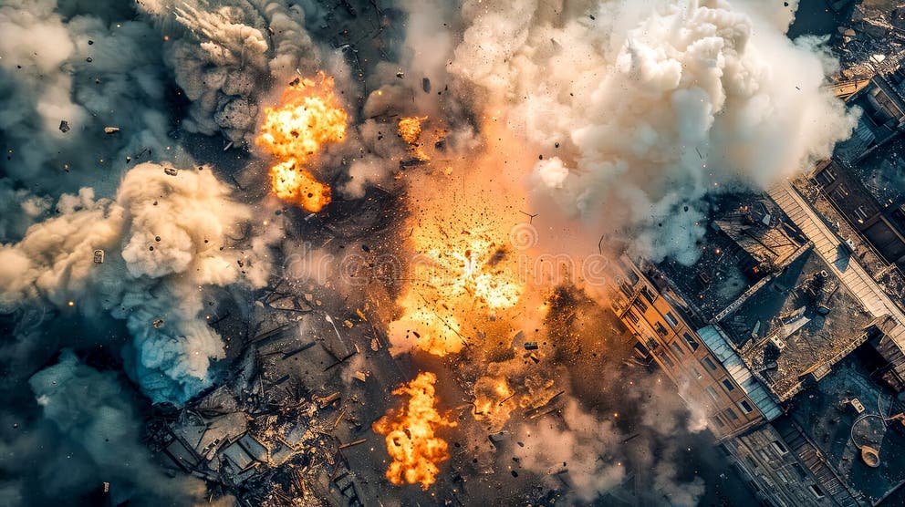 Aerial View of Urban Explosion Stock Image - Image of fire, impact ...