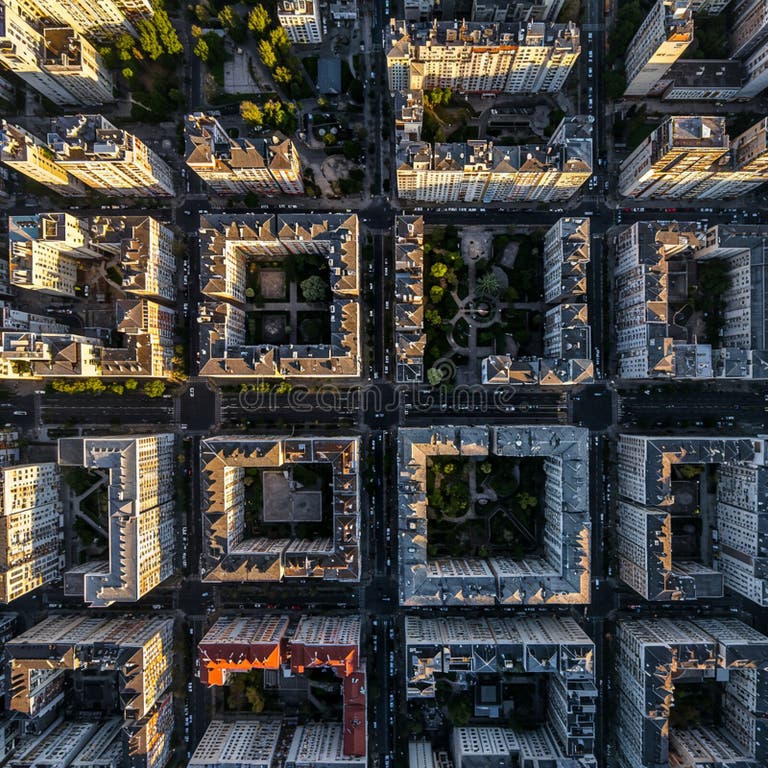 Aerial View of an Urban Grid with Rectangular Buildings Forming City ...