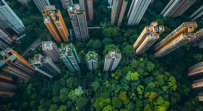 Aerial View of Urban Landscape Blending with Lush Greenery Stock Image ...