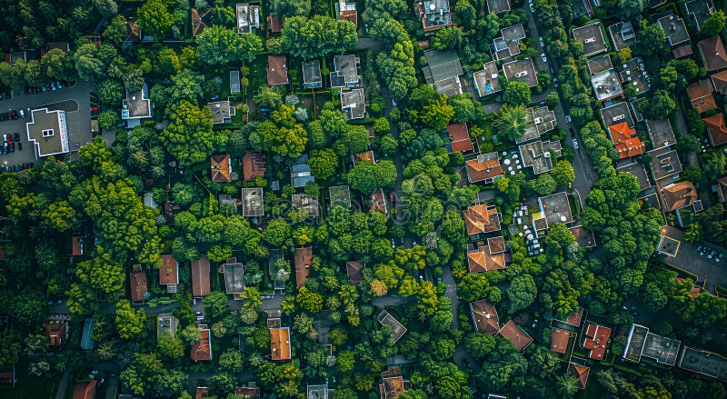 Aerial View of Urban Landscape Blending with Lush Greenery Stock Photo ...