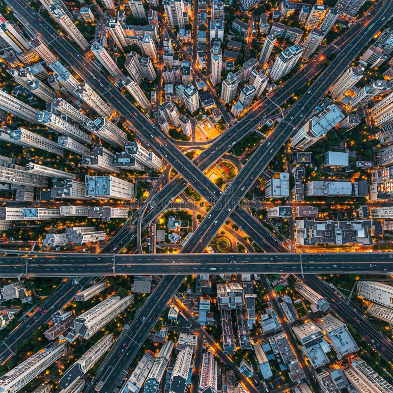 Aerial View of an Urban Landscape Featuring a Network of Elevated ...