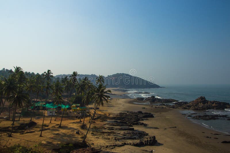 Aerial view of Vagator Beach in North Goa, India, Aerial view of ...