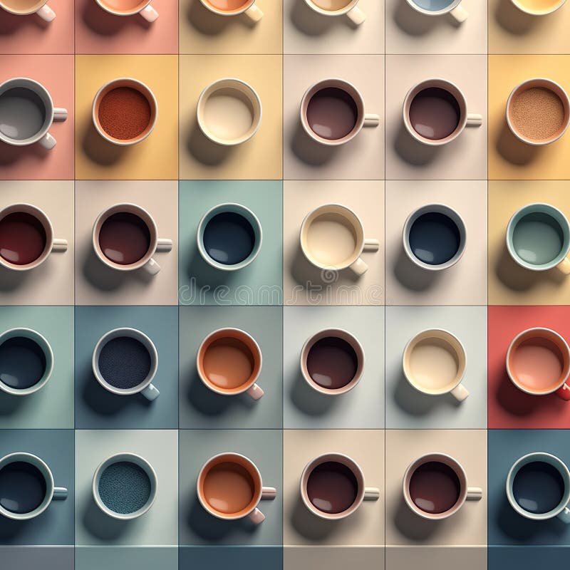 Aerial View of Various Assorted Coffee Cups Stock Illustration ...