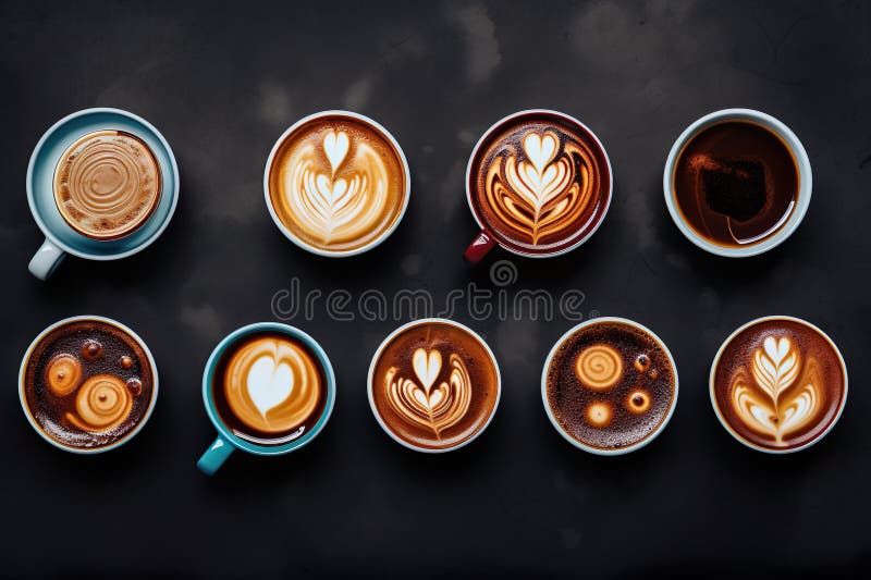 Aerial View of Various Coffee Cups Stock Illustration - Illustration of ...