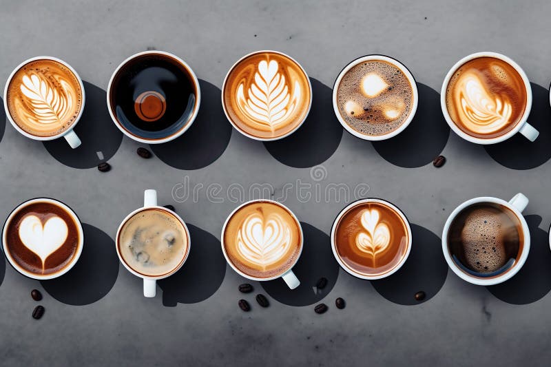 Aerial View of Various Coffee Cups Stock Illustration - Illustration of ...