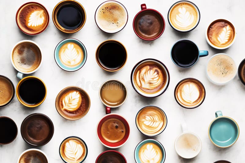 Aerial View of Various Coffee Cups Ai Generated Stock Illustration ...