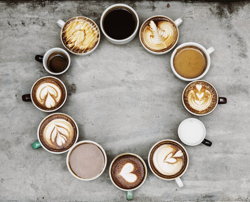 Aerial View of Various Coffee Drinks Stock Image - Image of caffeine ...