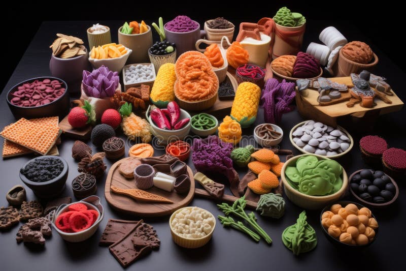 Aerial View of Various 3d Printed Food Items Stock Illustration ...