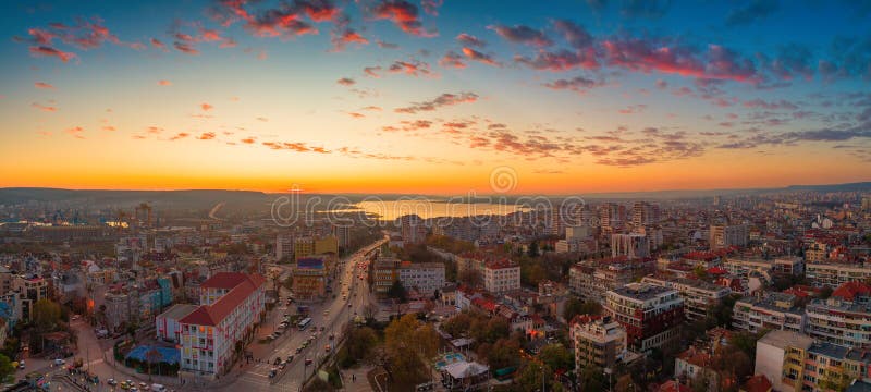 Aerial View of Varna at Sunset Stock Image - Image of downtown ...