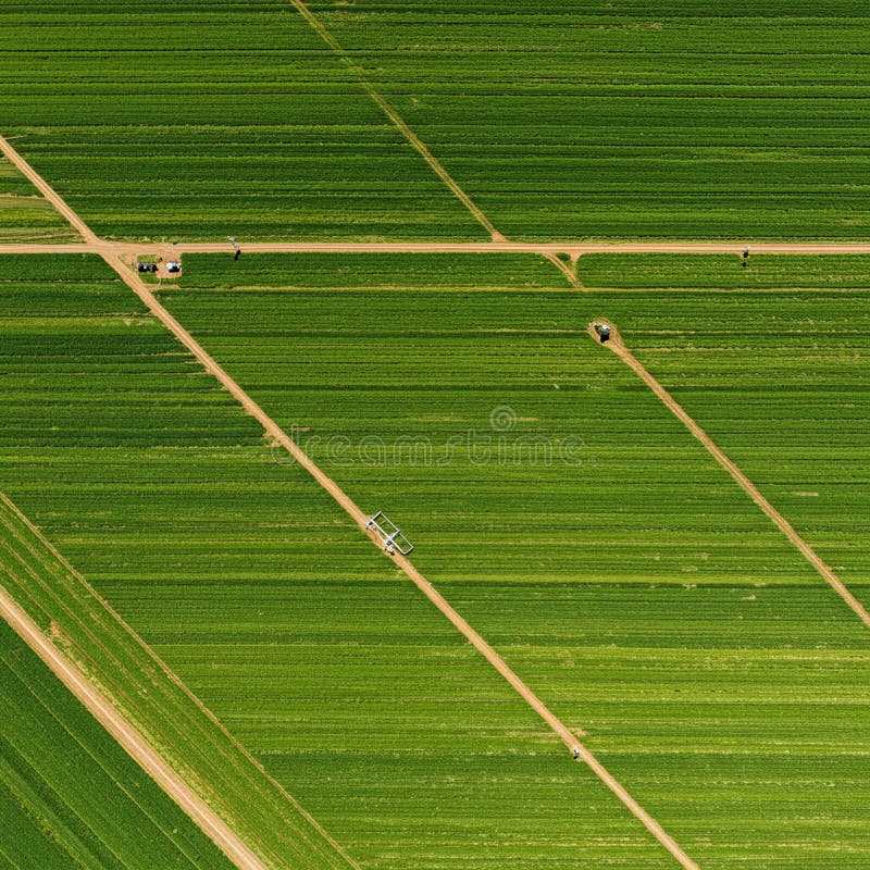 Aerial View of Vast Agricultural Fields with Parallel Green Crop Rows ...