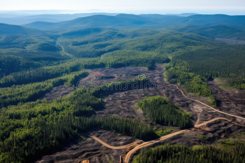 Aerial View of Vast Clear-cut Logging Area in Dense Forest Stock Image ...