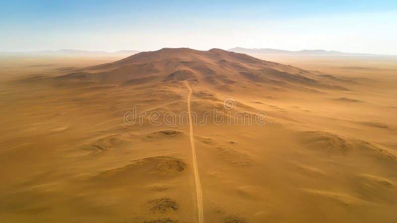 Aerial View of Vast Desert with Endless Sand Dunes and Remote Mountain ...