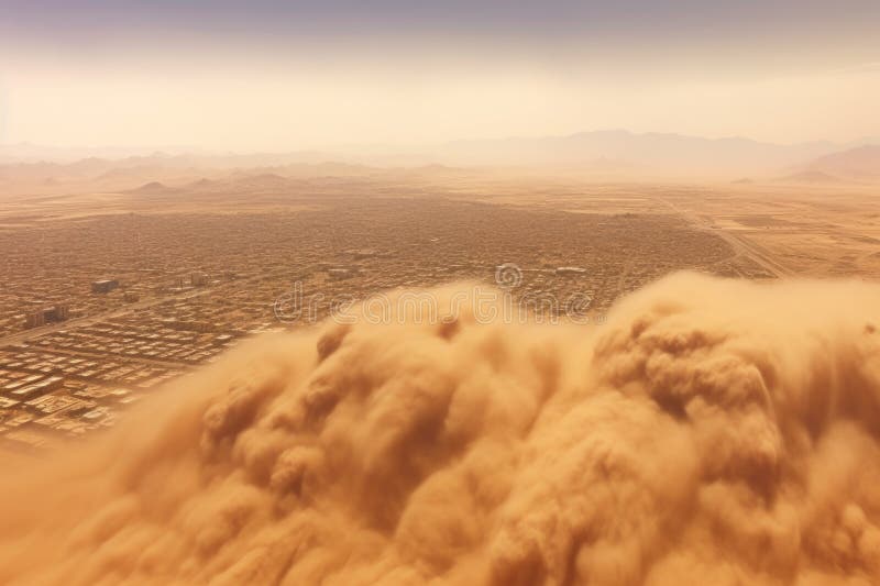 Aerial View of the Vast Desert Landscape Swallowed by the Sandstorm ...