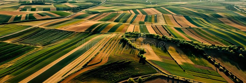 Aerial View of Vast Fields with Intricate Crop Patterns, Illustrating ...