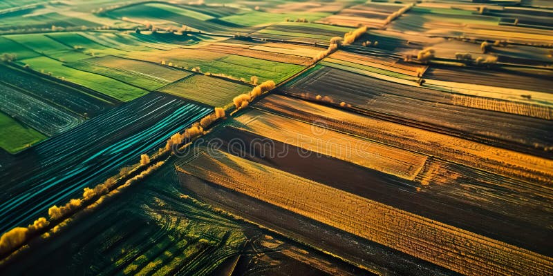 Aerial View of Vast Fields with Intricate Crop Patterns, Illustrating ...