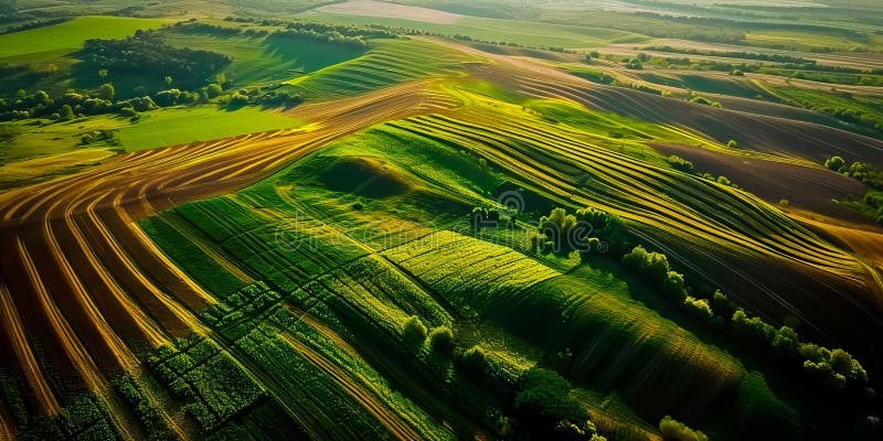 Aerial View of Vast Fields with Intricate Crop Patterns, Illustrating ...