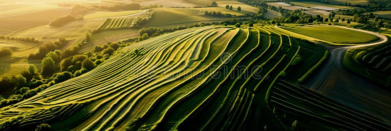 Aerial View of Vast Fields with Intricate Crop Patterns, Illustrating ...