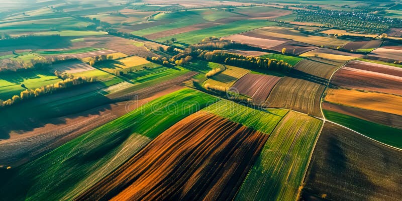 Aerial View of Vast Fields with Intricate Crop Patterns, Illustrating ...