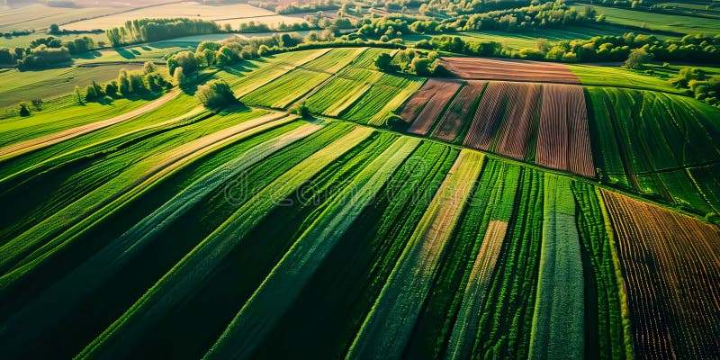 Aerial View of Vast Fields with Intricate Crop Patterns, Illustrating ...