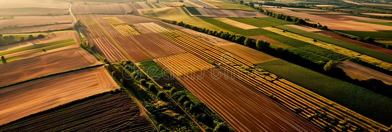 Aerial View of Vast Fields with Intricate Crop Patterns, Illustrating ...