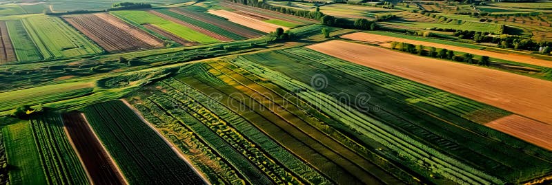 Aerial View of Vast Fields with Intricate Crop Patterns, Illustrating ...