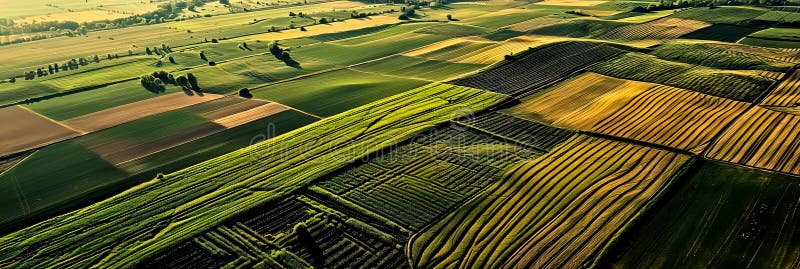 Aerial View of Vast Fields with Intricate Crop Patterns, Illustrating ...