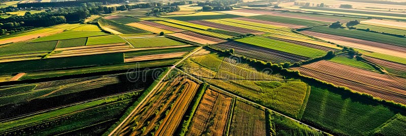 Aerial View of Vast Fields with Intricate Crop Patterns, Illustrating ...