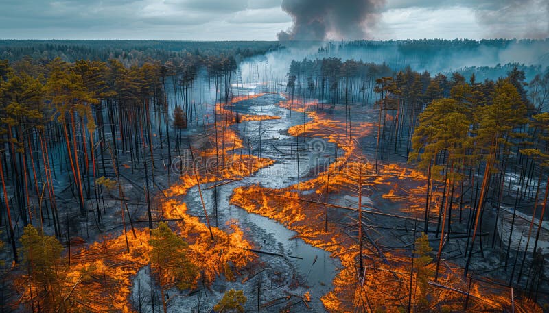 An Aerial View of a Vast Forest Landscape Marked by a Patchwork of Burn ...