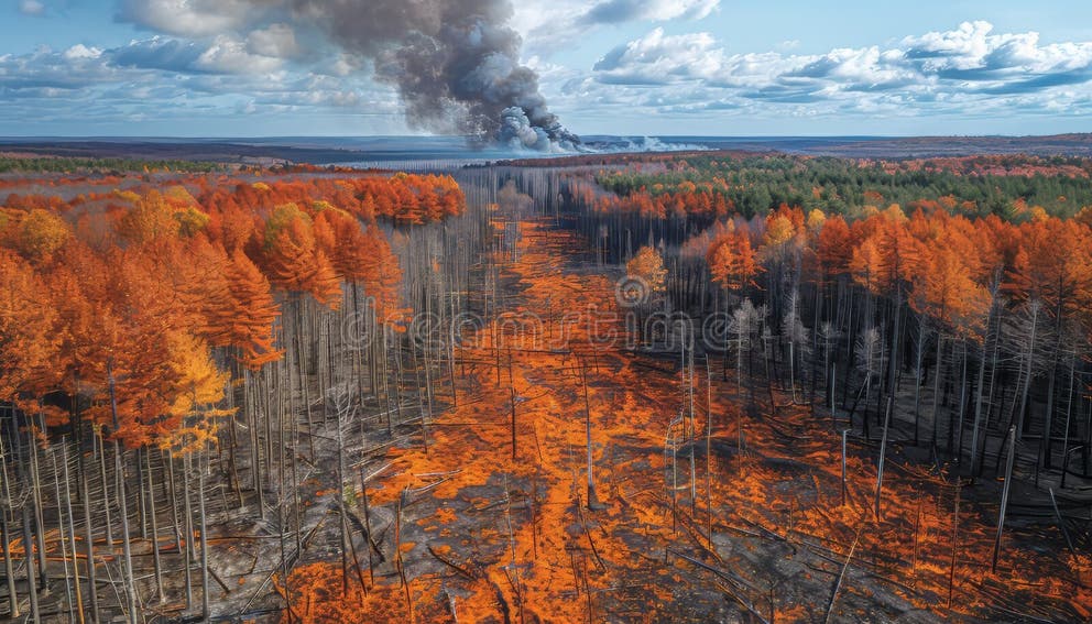 An Aerial View of a Vast Forest Landscape Marked by a Patchwork of Burn ...