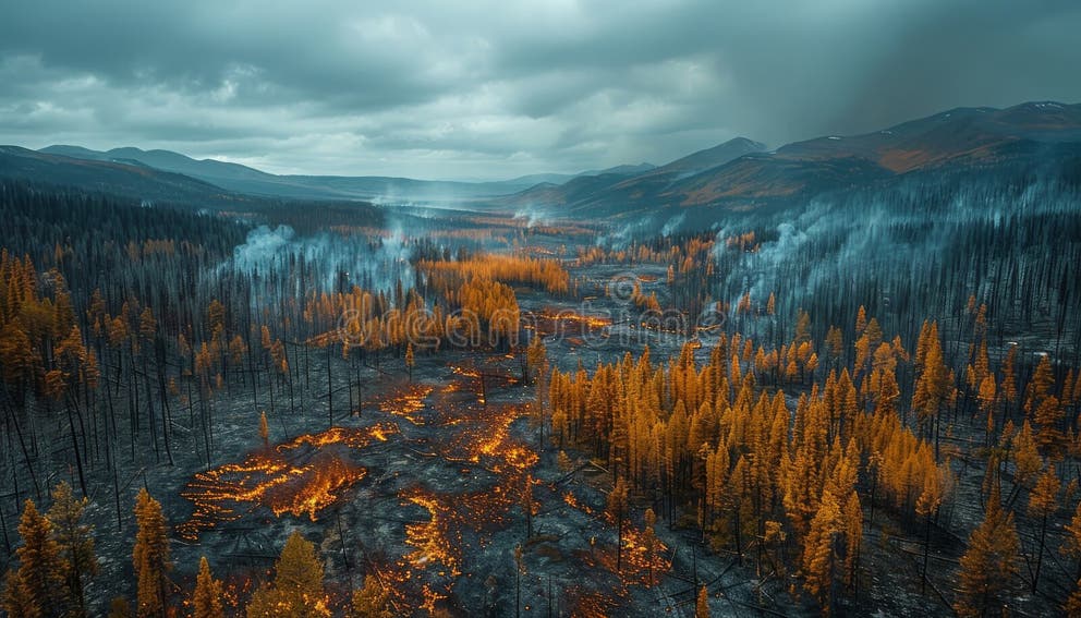 An Aerial View of a Vast Forest Landscape Marked by a Patchwork of Burn ...