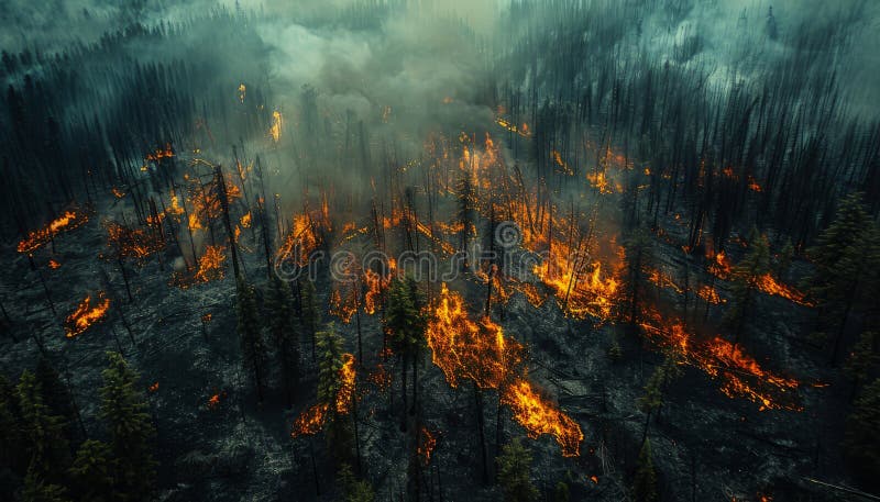 An Aerial View of a Vast Forest Landscape Marked by a Patchwork of Burn ...