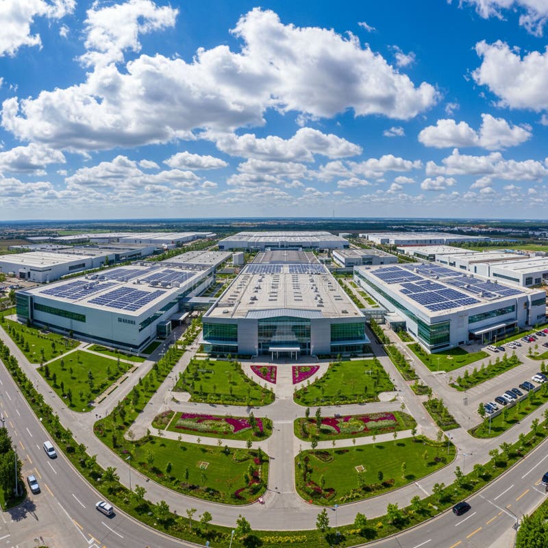 Aerial View of a Vast Industrial Complex Featuring Multiple Large ...
