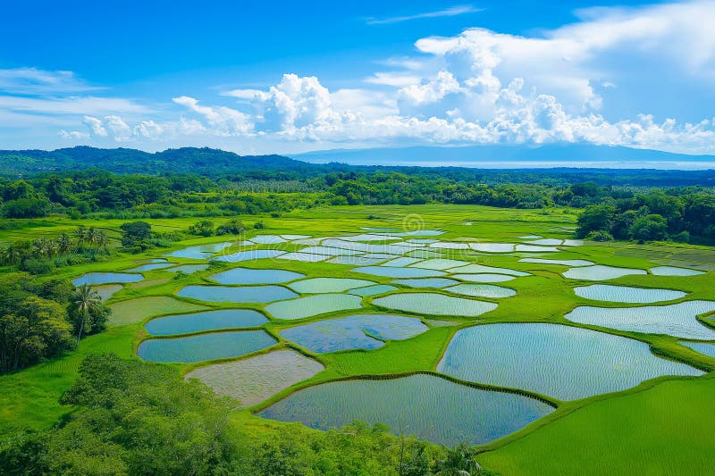 An Aerial View of a Vast and Lush Rice Field Stock Illustration ...