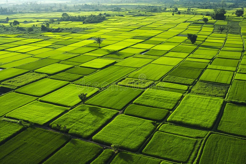An Aerial View of a Vast and Lush Rice Field Stock Illustration ...